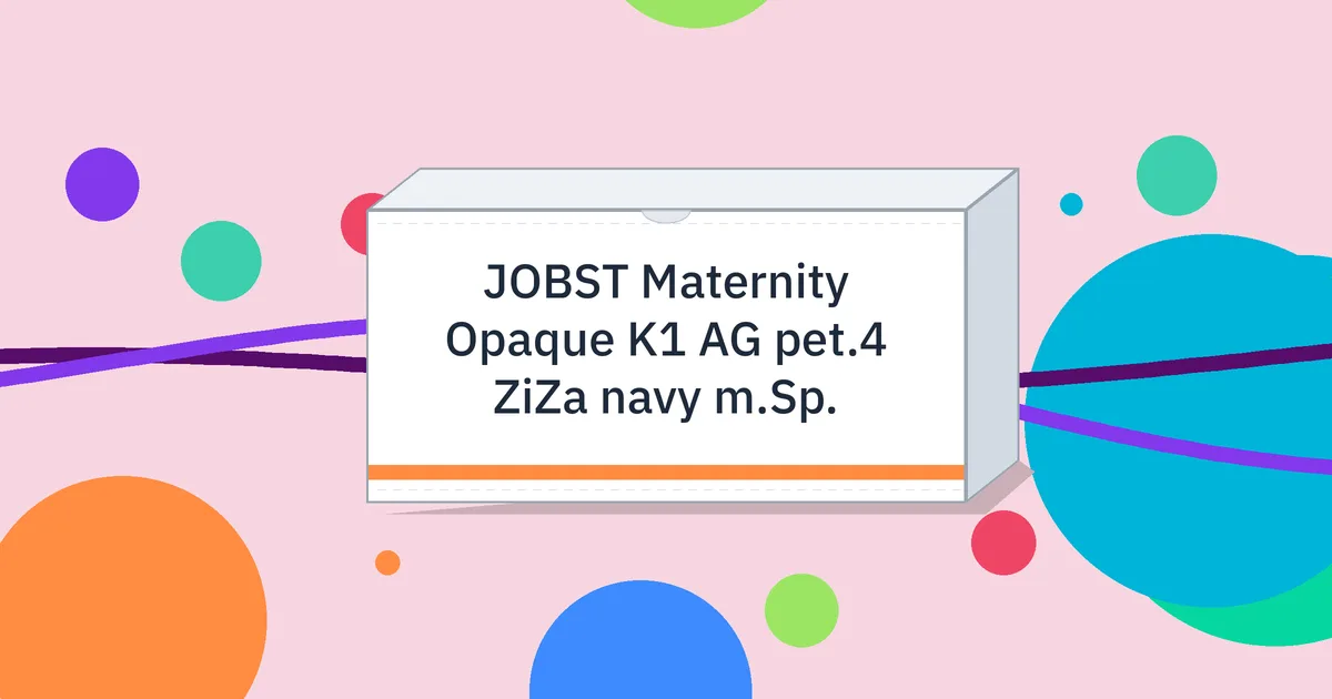 Symbolbild: Packung mit der Aufschrift JOBST Maternity Opaque K1 AG pet.4 ZiZa navy m.Sp. (PZN 15859685) – Verfügbarkeit und Bezug in Apotheken in Frankfurt am Main