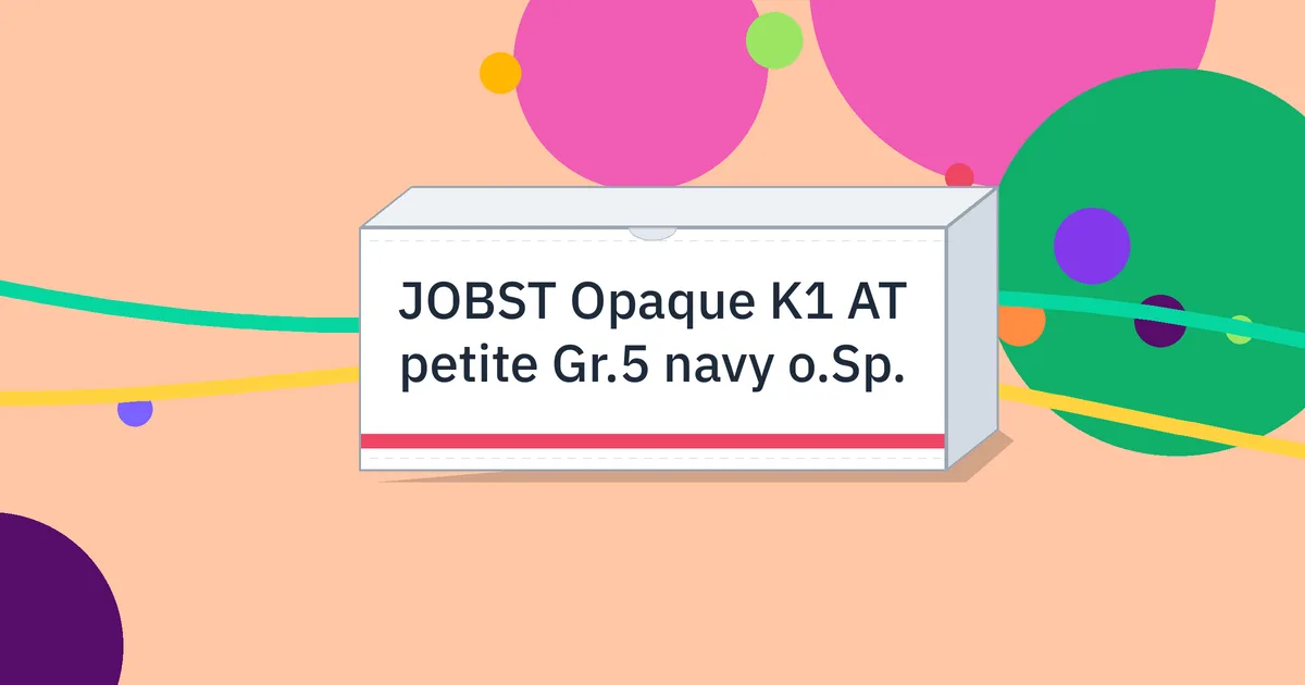 Symbolbild: Packung mit der Aufschrift JOBST Opaque K1 AT petite Gr.5 navy o.Sp. (PZN 13104089) – Verfügbarkeit und Bezug in Apotheken in Frankfurt am Main