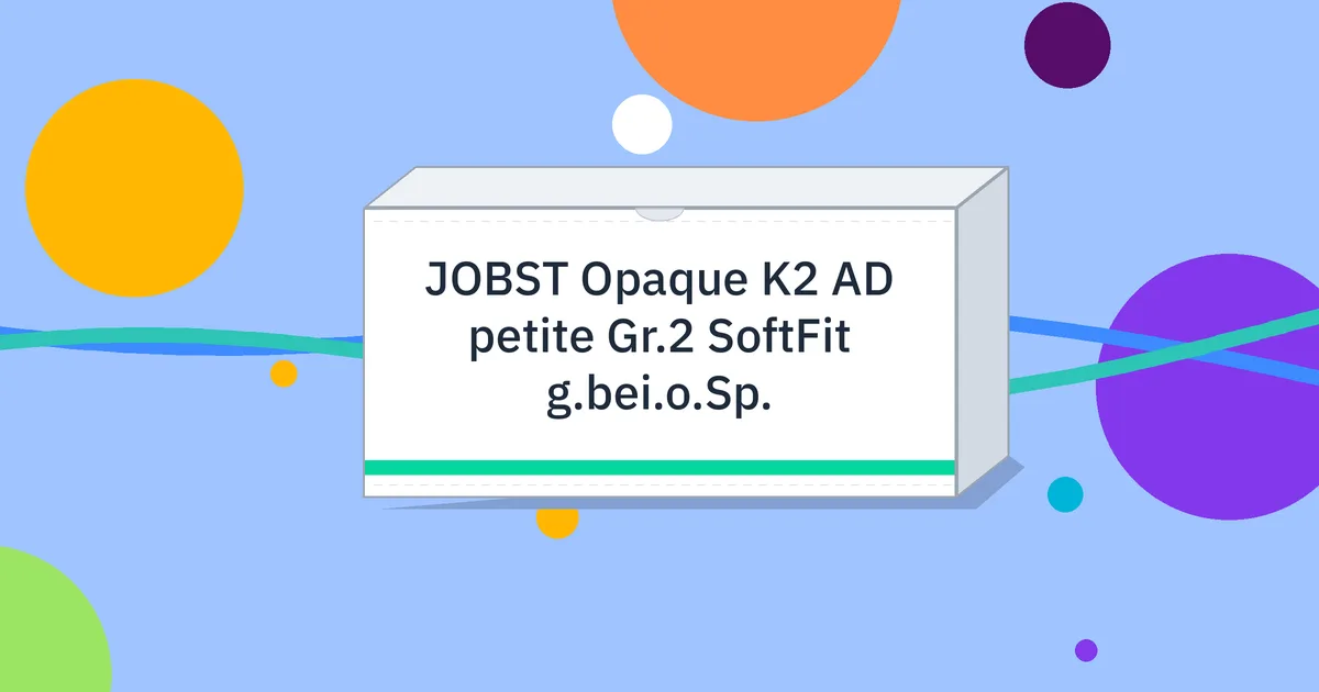 Symbolbild: Packung mit der Aufschrift JOBST Opaque K2 AD petite Gr.2 SoftFit g.bei.o.Sp. (PZN 16278708) – Verfügbarkeit und Bezug in Apotheken in Frankfurt am Main
