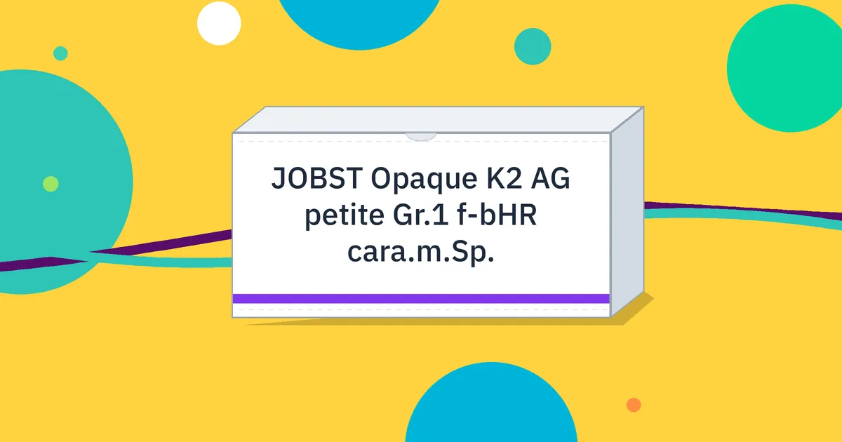 Symbolbild: Packung mit der Aufschrift JOBST Opaque K2 AG petite Gr.1 f-bHR cara.m.Sp. (PZN 11254778) – Verfügbarkeit und Bezug in Apotheken in Frankfurt am Main