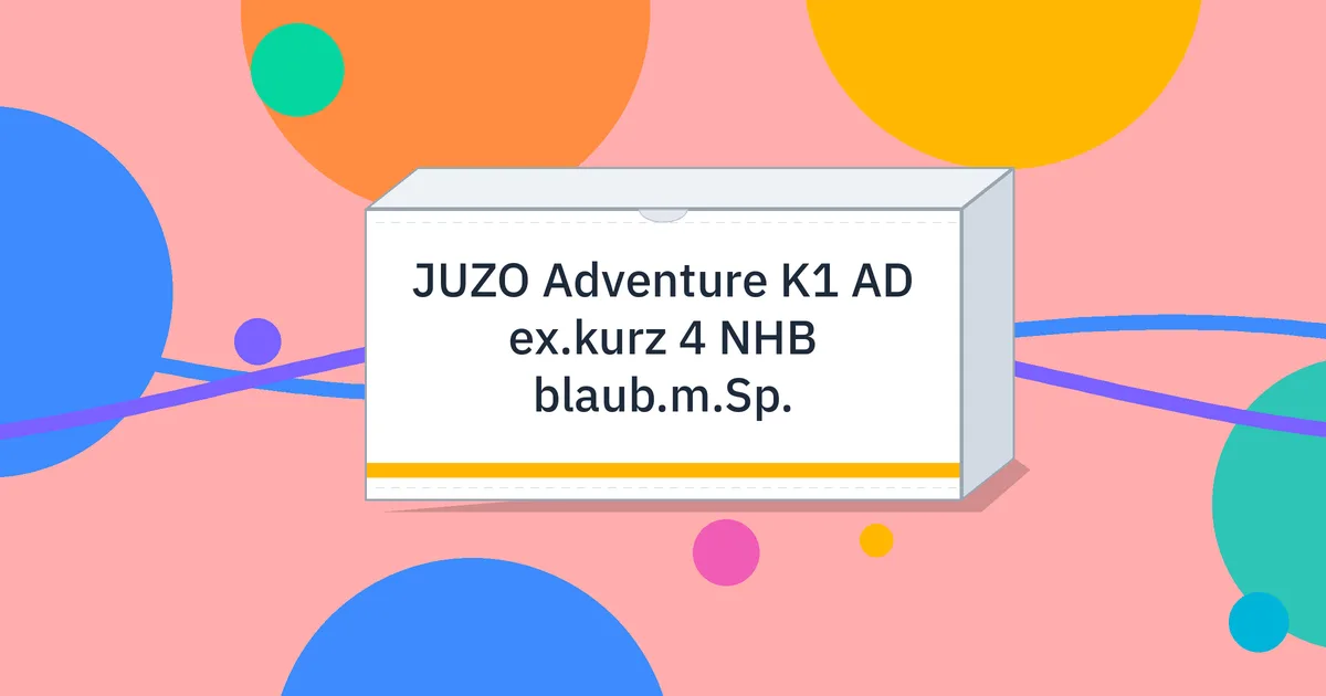 Symbolbild: Packung mit der Aufschrift JUZO Adventure K1 AD ex.kurz 4 NHB blaub.m.Sp. (PZN 16346663) – Verfügbarkeit und Bezug in Apotheken in Frankfurt am Main