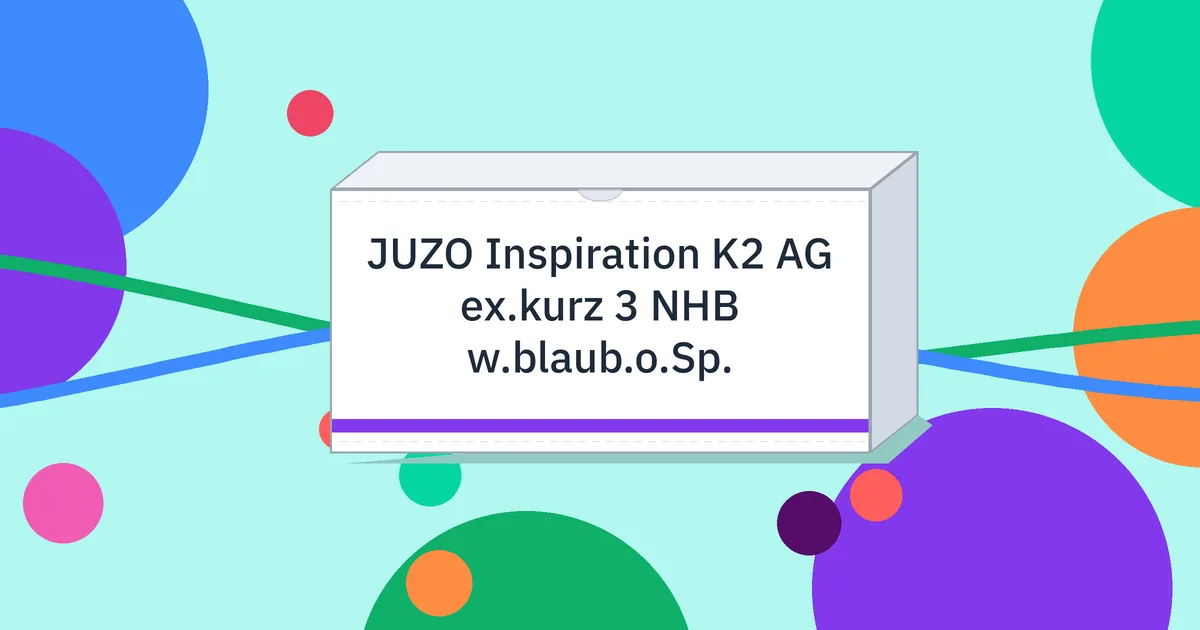 Symbolbild: Packung mit der Aufschrift JUZO Inspiration K2 AG ex.kurz 3 NHB w.blaub.o.Sp. (PZN 14962777) – Verfügbarkeit und Bezug in Apotheken in Frankfurt am Main