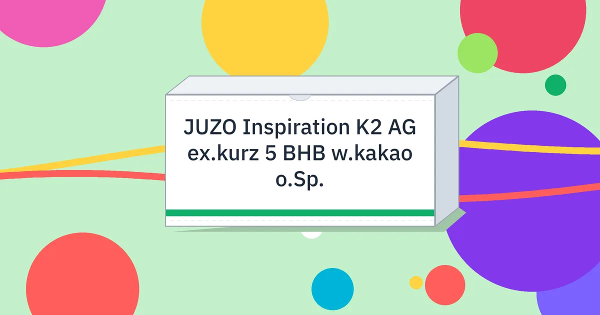 Symbolbild: Packung mit der Aufschrift JUZO Inspiration K2 AG ex.kurz 5 BHB w.kakao o.Sp. (PZN 14852310) – Verfügbarkeit und Bezug in Apotheken in Frankfurt am Main