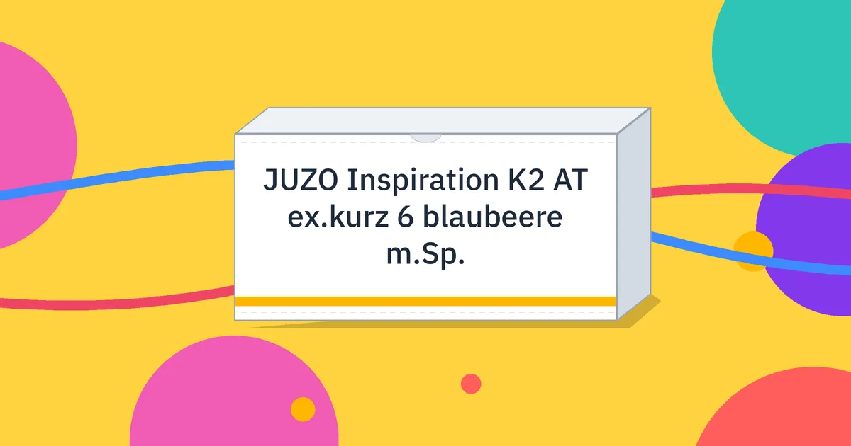 Symbolbild: Packung mit der Aufschrift JUZO Inspiration K2 AT ex.kurz 6 blaubeere m.Sp. (PZN 14953152) – Verfügbarkeit und Bezug in Apotheken in Frankfurt am Main