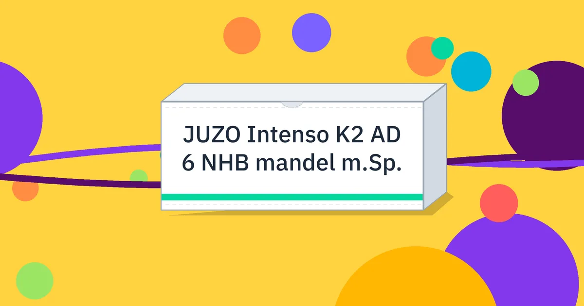 Symbolbild: Packung mit der Aufschrift JUZO Intenso K2 AD 6 NHB mandel m.Sp. (PZN 18609948) – Verfügbarkeit und Bezug in Apotheken in Frankfurt am Main
