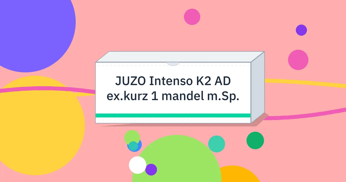 Symbolbild: Packung mit der Aufschrift JUZO Intenso K2 AD ex.kurz 1 mandel m.Sp. (PZN 18608162) – Verfügbarkeit und Bezug in Apotheken in Frankfurt am Main