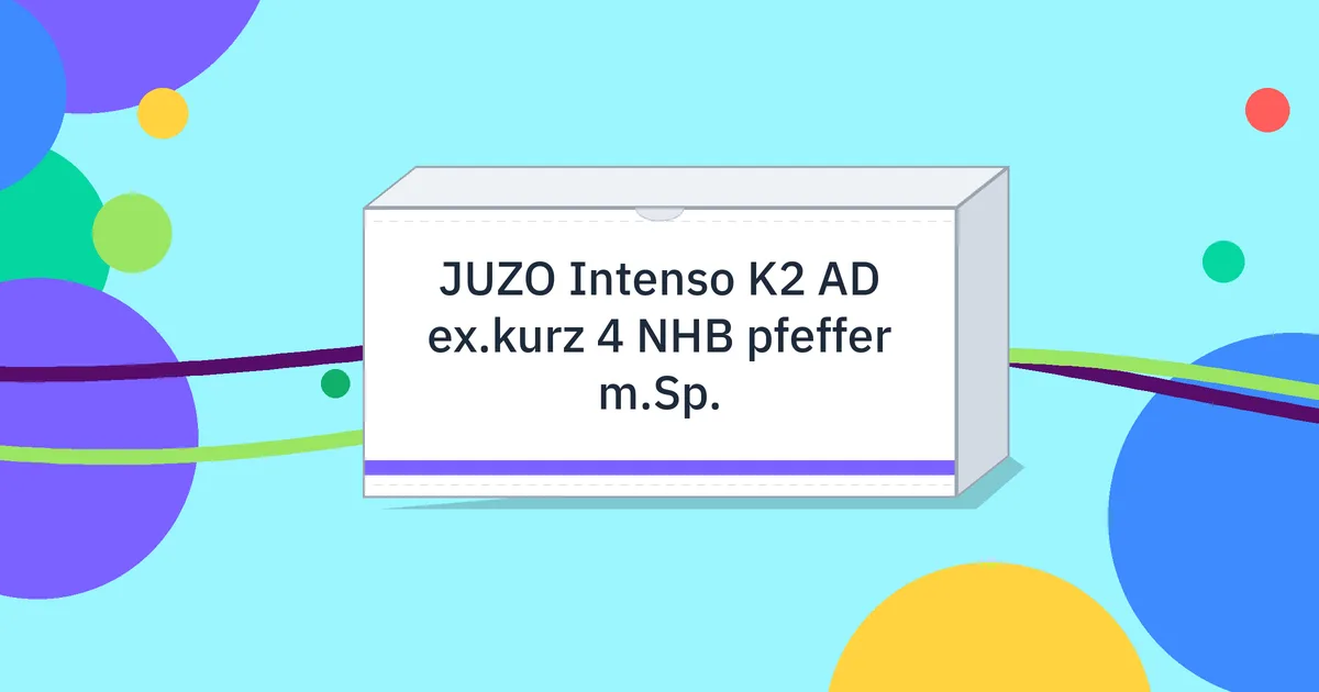 Symbolbild: Packung mit der Aufschrift JUZO Intenso K2 AD ex.kurz 4 NHB pfeffer m.Sp. (PZN 18611419) – Verfügbarkeit und Bezug in Apotheken in Frankfurt am Main