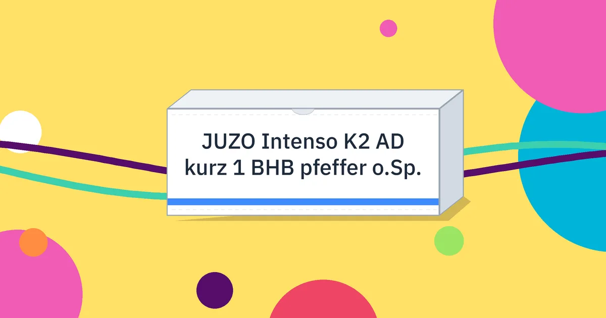 Symbolbild: Packung mit der Aufschrift JUZO Intenso K2 AD kurz 1 BHB pfeffer o.Sp. (PZN 18624853) – Verfügbarkeit und Bezug in Apotheken in Frankfurt am Main