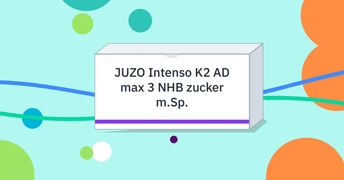 Symbolbild: Packung mit der Aufschrift JUZO Intenso K2 AD max 3 NHB zucker m.Sp. (PZN 18612519) – Verfügbarkeit und Bezug in Apotheken in Frankfurt am Main