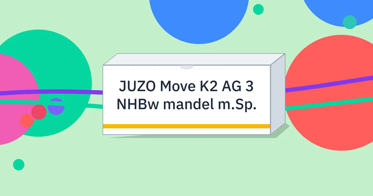 Symbolbild: Packung mit der Aufschrift JUZO Move K2 AG 3 NHBw mandel m.Sp. (PZN 16640799) – Verfügbarkeit und Bezug in Apotheken in Frankfurt am Main