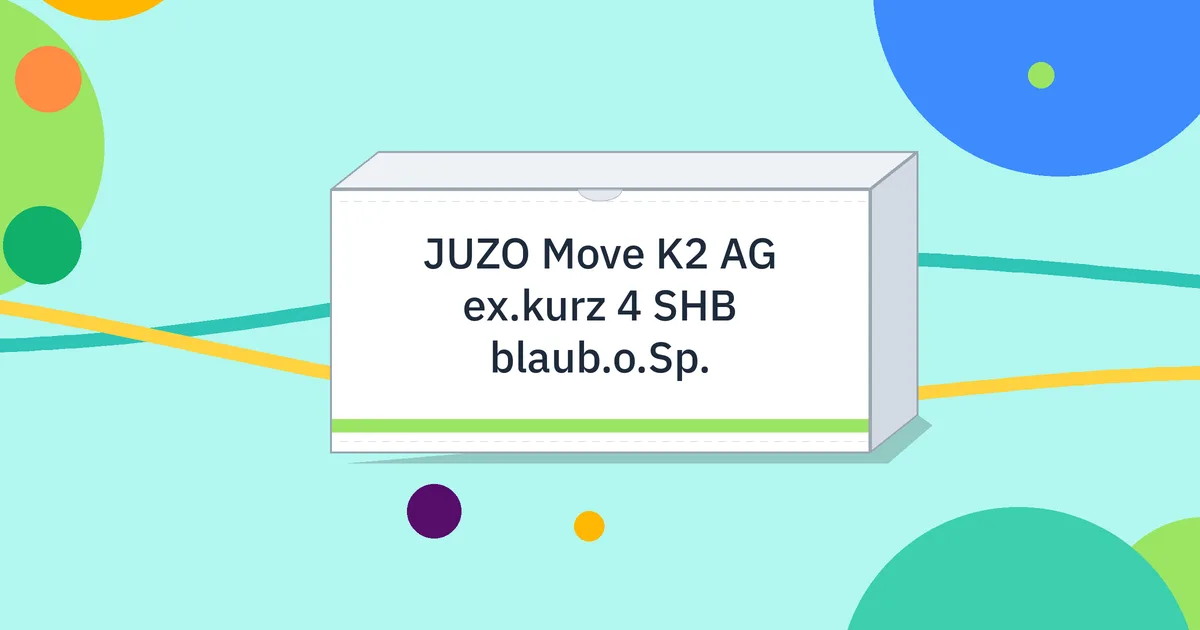 Symbolbild: Packung mit der Aufschrift JUZO Move K2 AG ex.kurz 4 SHB blaub.o.Sp. (PZN 18565464) – Verfügbarkeit und Bezug in Apotheken in Frankfurt am Main