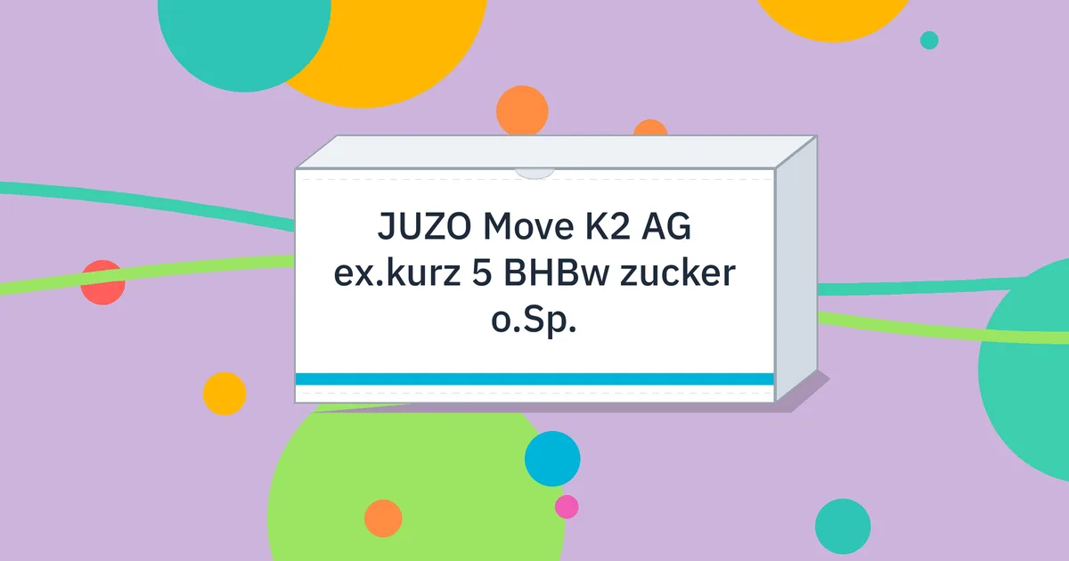 Symbolbild: Packung mit der Aufschrift JUZO Move K2 AG ex.kurz 5 BHBw zucker o.Sp. (PZN 18534239) – Verfügbarkeit und Bezug in Apotheken in Frankfurt am Main