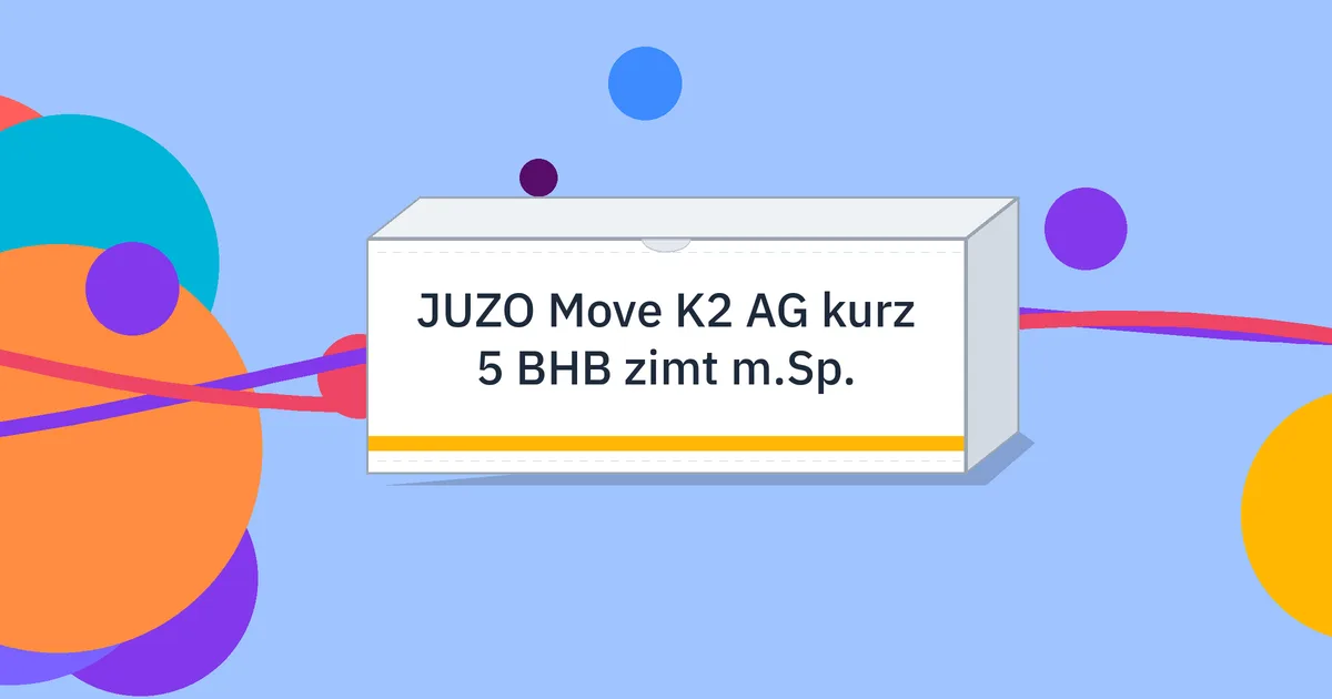 Symbolbild: Packung mit der Aufschrift JUZO Move K2 AG kurz 5 BHB zimt m.Sp. (PZN 18528173) – Verfügbarkeit und Bezug in Apotheken in Frankfurt am Main