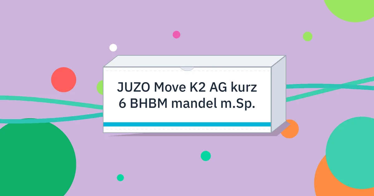 Symbolbild: Packung mit der Aufschrift JUZO Move K2 AG kurz 6 BHBM mandel m.Sp. (PZN 16647821) – Verfügbarkeit und Bezug in Apotheken in Frankfurt am Main