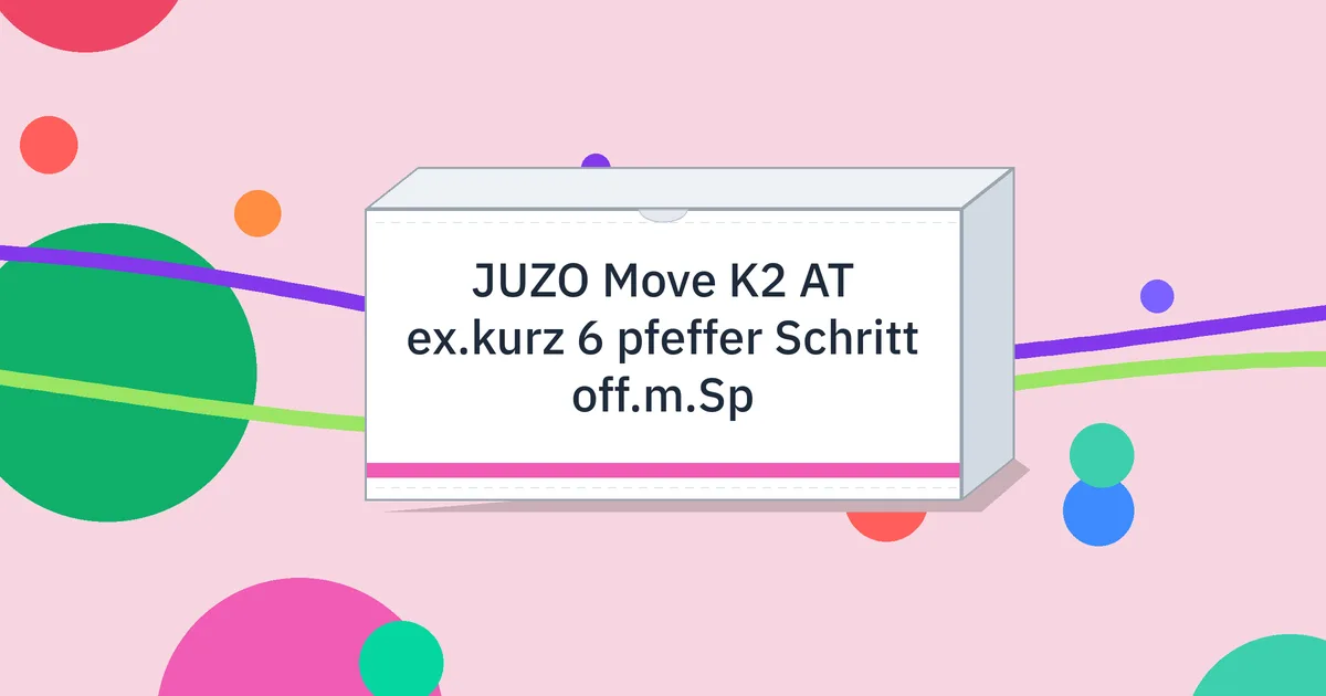 Symbolbild: Packung mit der Aufschrift JUZO Move K2 AT ex.kurz 6 pfeffer Schritt off.m.Sp (PZN 20671156) – Verfügbarkeit und Bezug in Apotheken in Frankfurt am Main