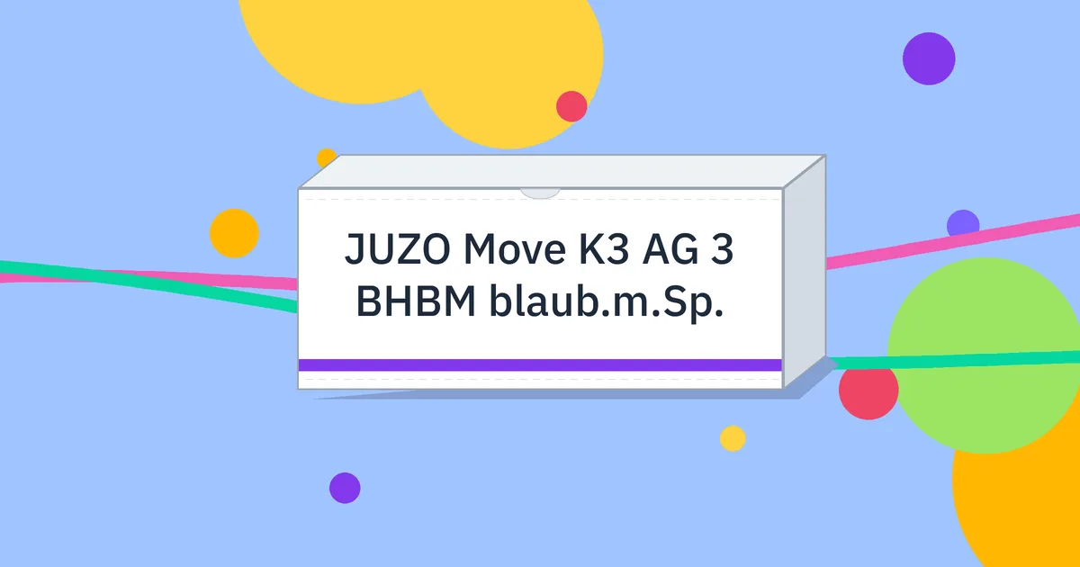 Symbolbild: Packung mit der Aufschrift JUZO Move K3 AG 3 BHBM blaub.m.Sp. (PZN 18587862) – Verfügbarkeit und Bezug in Apotheken in Frankfurt am Main