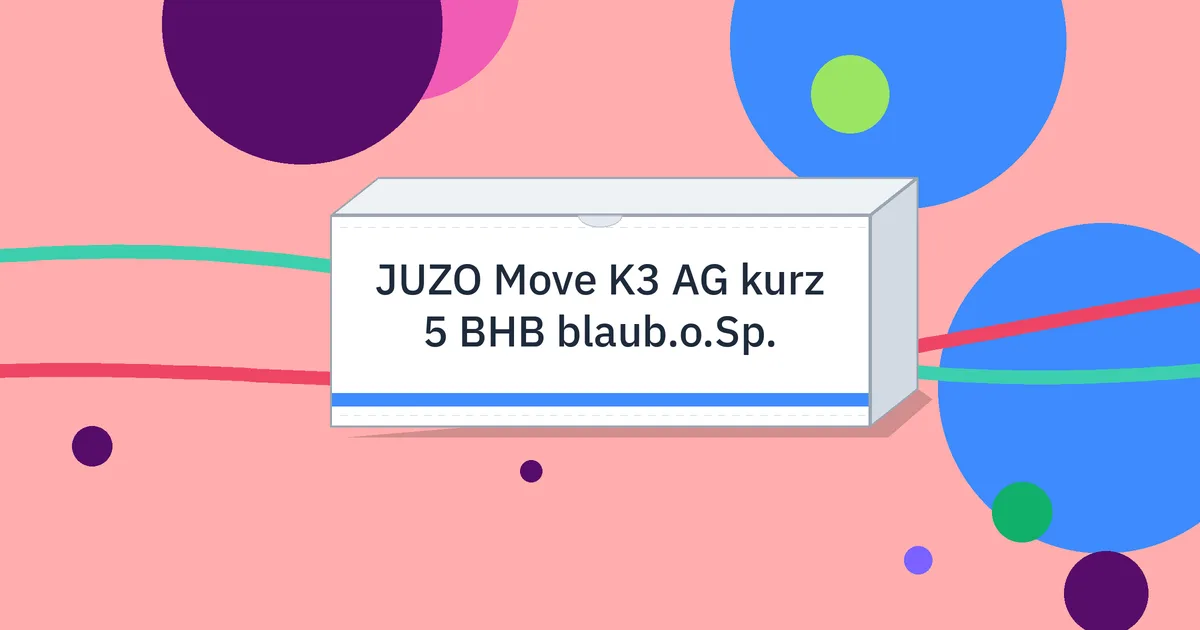 Symbolbild: Packung mit der Aufschrift JUZO Move K3 AG kurz 5 BHB blaub.o.Sp. (PZN 18593420) – Verfügbarkeit und Bezug in Apotheken in Frankfurt am Main