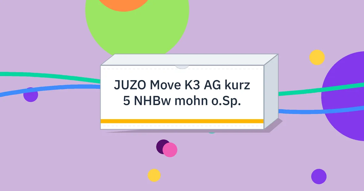 Symbolbild: Packung mit der Aufschrift JUZO Move K3 AG kurz 5 NHBw mohn o.Sp. (PZN 18592403) – Verfügbarkeit und Bezug in Apotheken in Frankfurt am Main