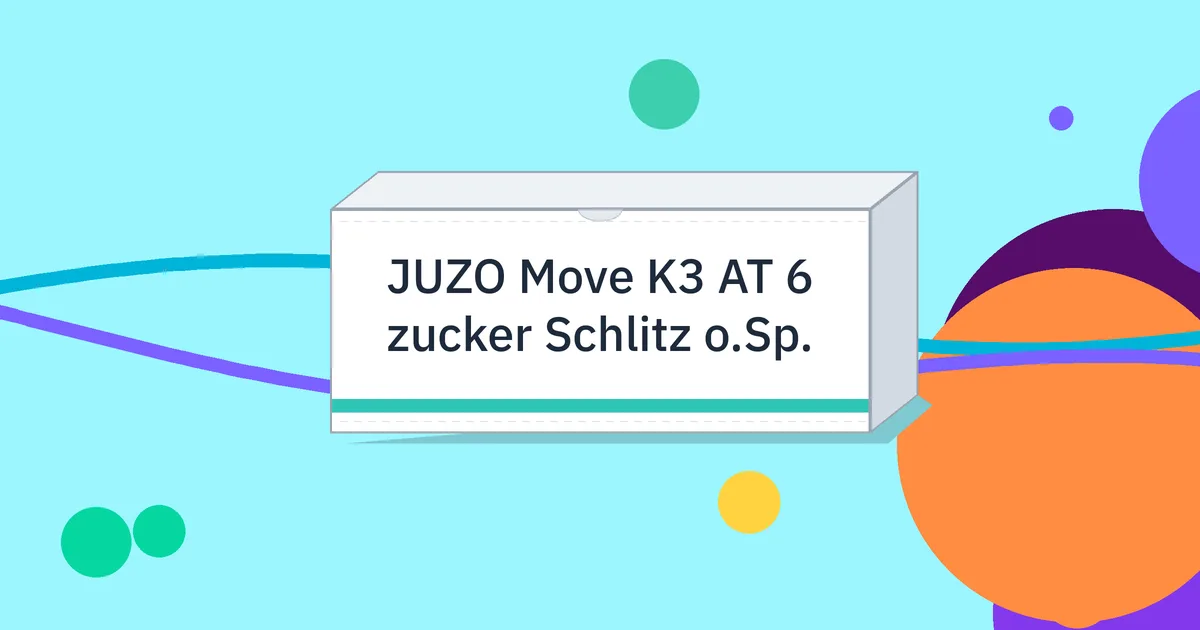 Symbolbild: Packung mit der Aufschrift JUZO Move K3 AT 6 zucker Schlitz o.Sp. (PZN 20679301) – Verfügbarkeit und Bezug in Apotheken in Frankfurt am Main