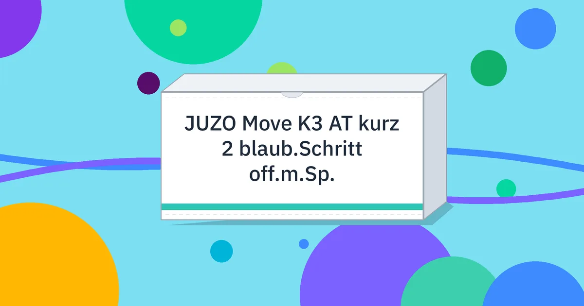 Symbolbild: Packung mit der Aufschrift JUZO Move K3 AT kurz 2 blaub.Schritt off.m.Sp. (PZN 20683716) – Verfügbarkeit und Bezug in Apotheken in Frankfurt am Main