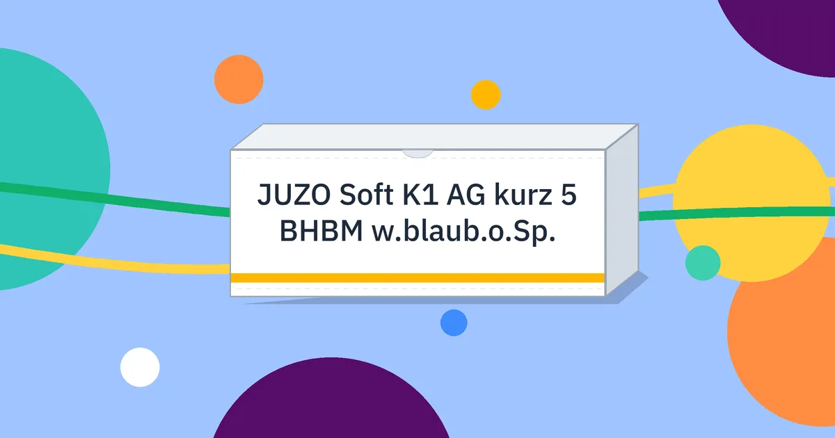 Symbolbild: Packung mit der Aufschrift JUZO Soft K1 AG kurz 5 BHBM w.blaub.o.Sp. (PZN 14865643) – Verfügbarkeit und Bezug in Apotheken in Frankfurt am Main