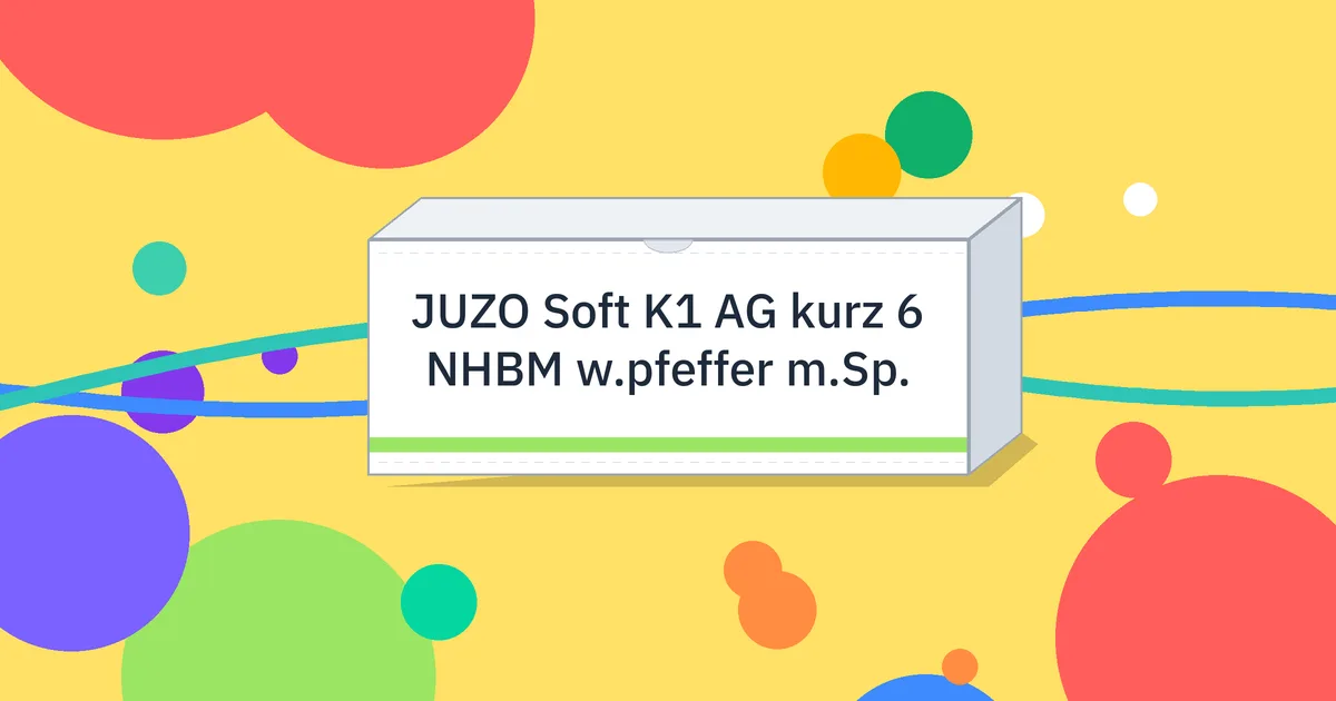 Symbolbild: Packung mit der Aufschrift JUZO Soft K1 AG kurz 6 NHBM w.pfeffer m.Sp. (PZN 15016685) – Verfügbarkeit und Bezug in Apotheken in Frankfurt am Main