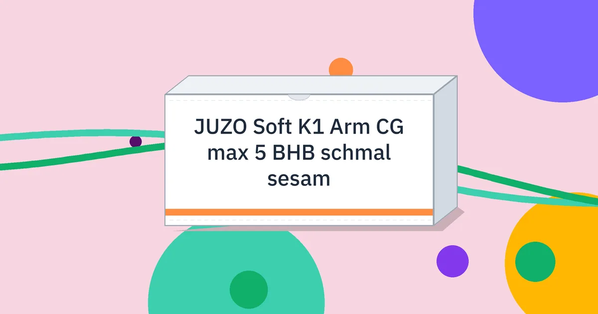 Symbolbild: Packung mit der Aufschrift JUZO Soft K1 Arm CG max 5 BHB schmal sesam (PZN 15509583) – Verfügbarkeit und Bezug in Apotheken in Frankfurt am Main