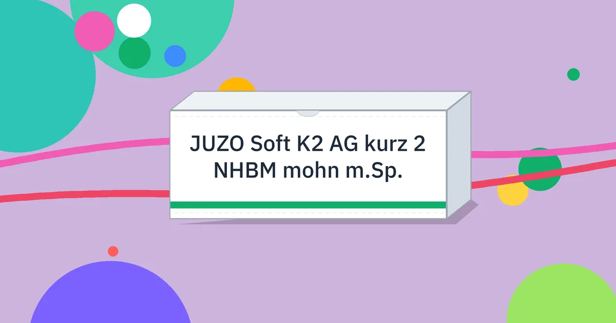 Symbolbild: Packung mit der Aufschrift JUZO Soft K2 AG kurz 2 NHBM mohn m.Sp. (PZN 15019956) – Verfügbarkeit und Bezug in Apotheken in Frankfurt am Main