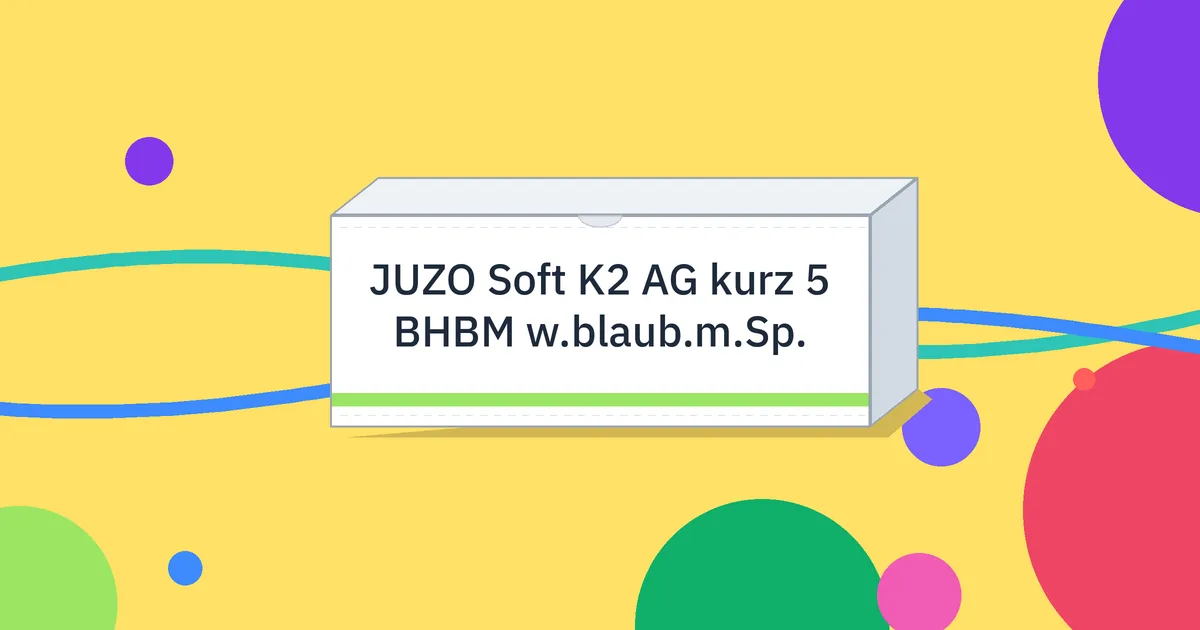 Symbolbild: Packung mit der Aufschrift JUZO Soft K2 AG kurz 5 BHBM w.blaub.m.Sp. (PZN 14867642) – Verfügbarkeit und Bezug in Apotheken in Frankfurt am Main