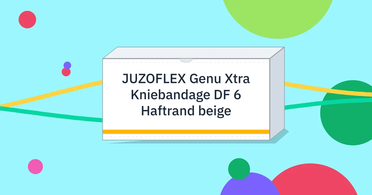 Symbolbild: Packung mit der Aufschrift JUZOFLEX Genu Xtra Kniebandage DF 6 Haftrand beige (PZN 16497391) – Verfügbarkeit und Bezug in Apotheken in Frankfurt am Main