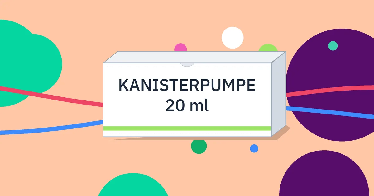Symbolbild: Packung mit der Aufschrift KANISTERPUMPE 20 ml (PZN 00956632) – Verfügbarkeit und Bezug in Apotheken in Frankfurt am Main