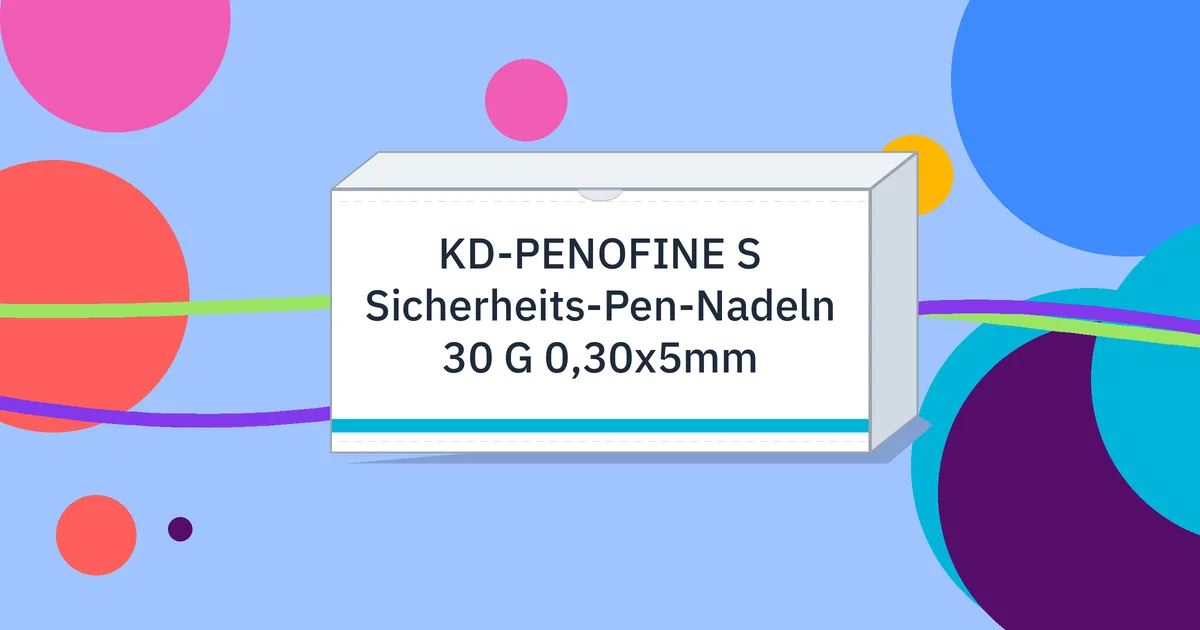 Symbolbild: Packung mit der Aufschrift KD-PENOFINE S Sicherheits-Pen-Nadeln 30 G 0,30x5mm (PZN 20377511) – Verfügbarkeit und Bezug in Apotheken in Frankfurt am Main