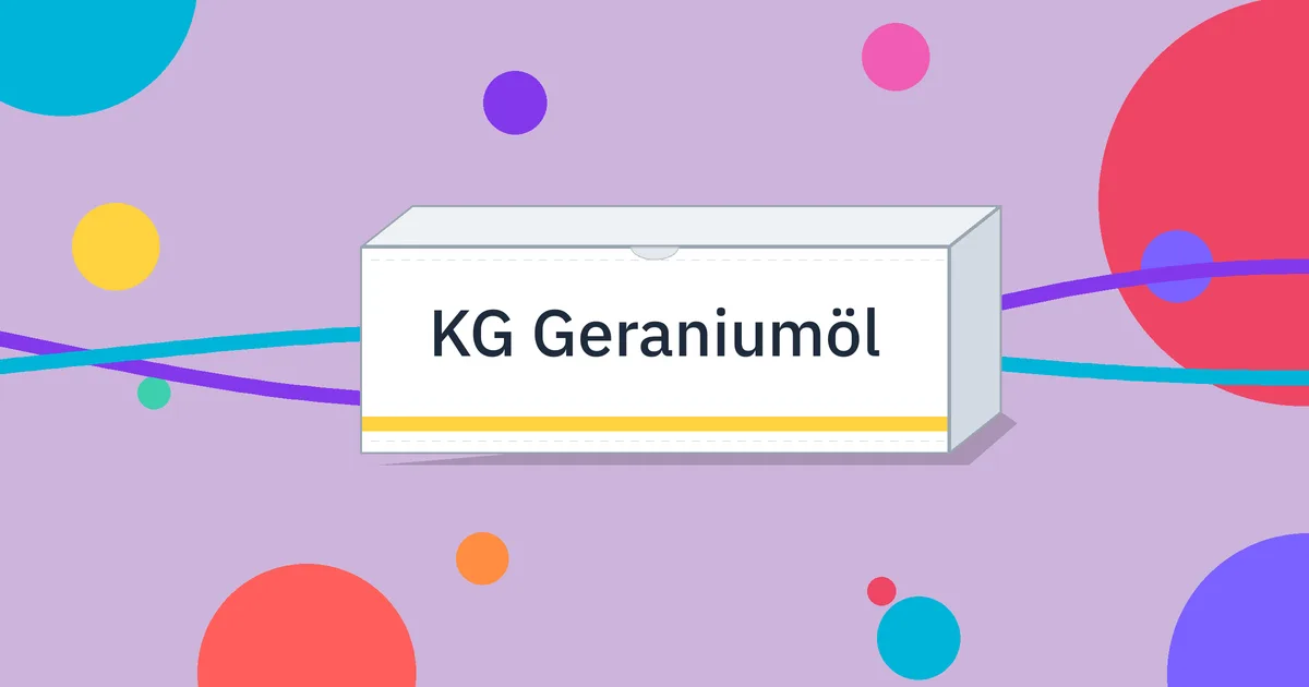 Symbolbild: Packung mit der Aufschrift KG Geraniumöl (PZN 18787176) – Verfügbarkeit und Bezug in Apotheken in Frankfurt am Main