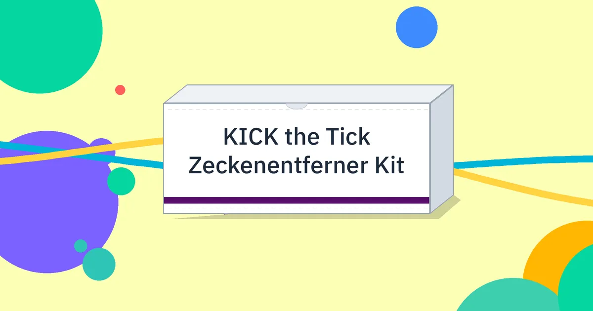 Symbolbild: Packung mit der Aufschrift KICK the Tick Zeckenentferner Kit (PZN 16741388) – Verfügbarkeit und Bezug in Apotheken in Frankfurt am Main