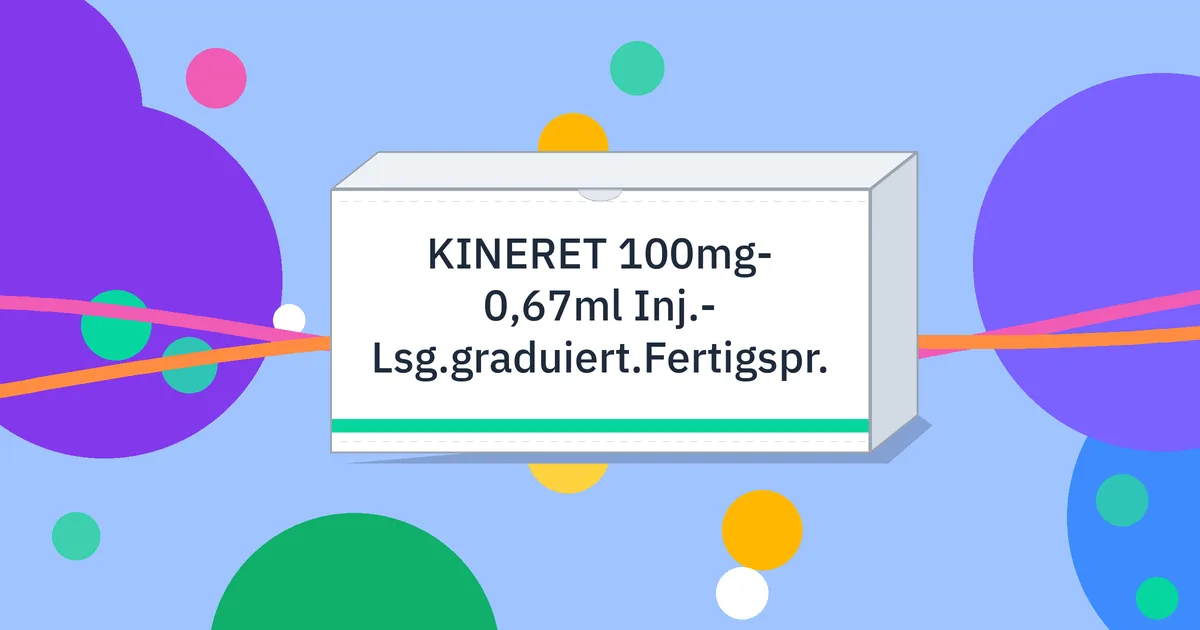 Symbolbild: Packung mit der Aufschrift KINERET 100mg-0,67ml Inj.-Lsg.graduiert.Fertigspr. (PZN 19253896) – Verfügbarkeit und Bezug in Apotheken in Frankfurt am Main