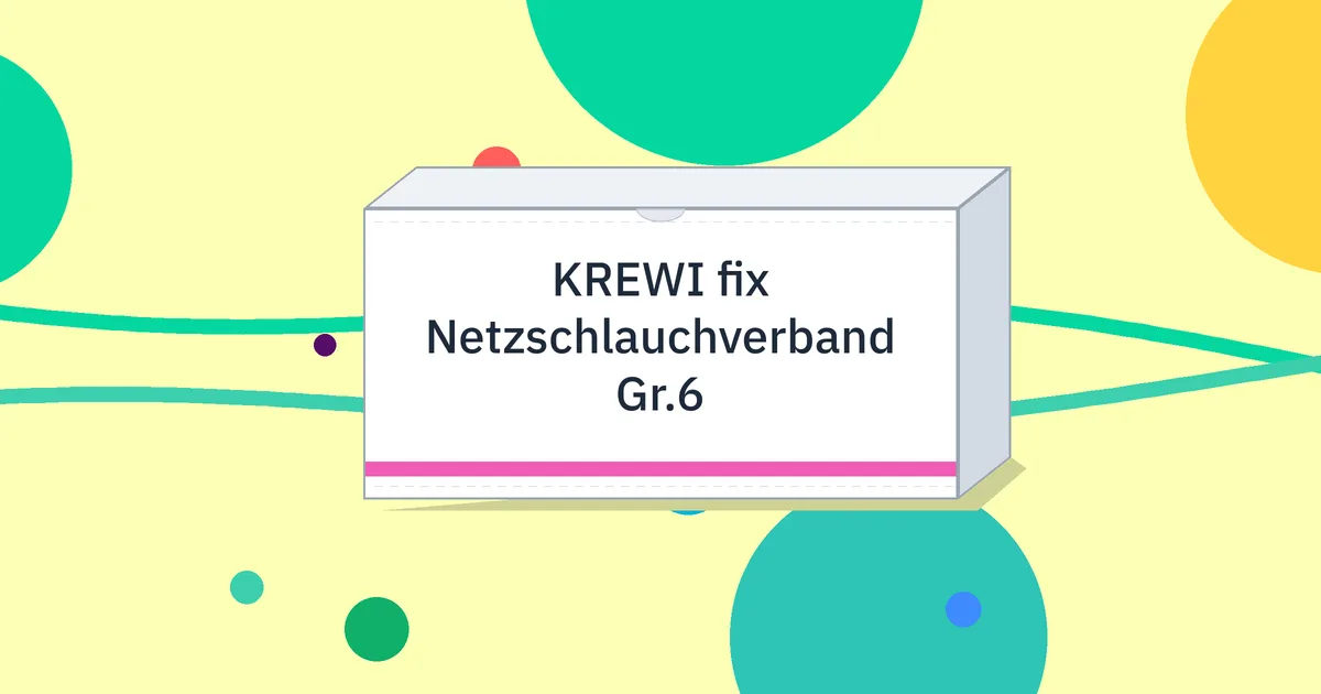 Symbolbild: Packung mit der Aufschrift KREWI fix Netzschlauchverband Gr.6 (PZN 03764318) – Verfügbarkeit und Bezug in Apotheken in Frankfurt am Main