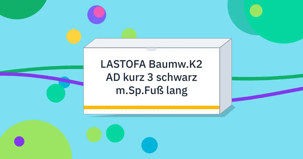 Symbolbild: Packung mit der Aufschrift LASTOFA Baumw.K2 AD kurz 3 schwarz m.Sp.Fuß lang (PZN 01945056) – Verfügbarkeit und Bezug in Apotheken in Frankfurt am Main