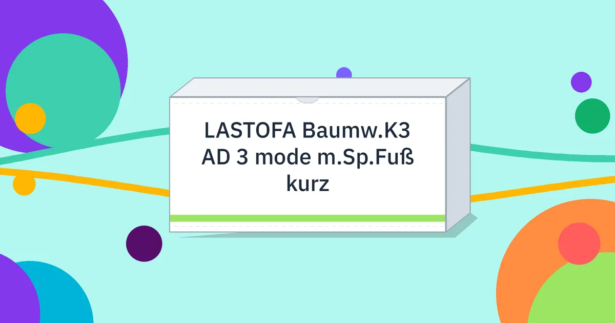 Symbolbild: Packung mit der Aufschrift LASTOFA Baumw.K3 AD 3 mode m.Sp.Fuß kurz (PZN 01952576) – Verfügbarkeit und Bezug in Apotheken in Frankfurt am Main