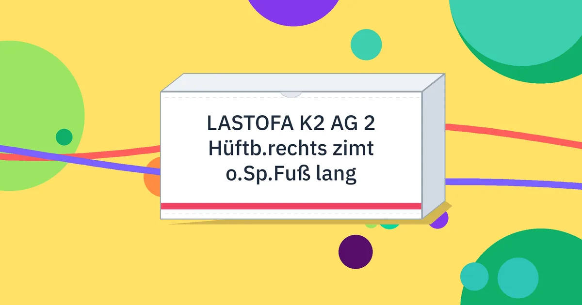 Symbolbild: Packung mit der Aufschrift LASTOFA K2 AG 2 Hüftb.rechts zimt o.Sp.Fuß lang (PZN 14152185) – Verfügbarkeit und Bezug in Apotheken in Frankfurt am Main