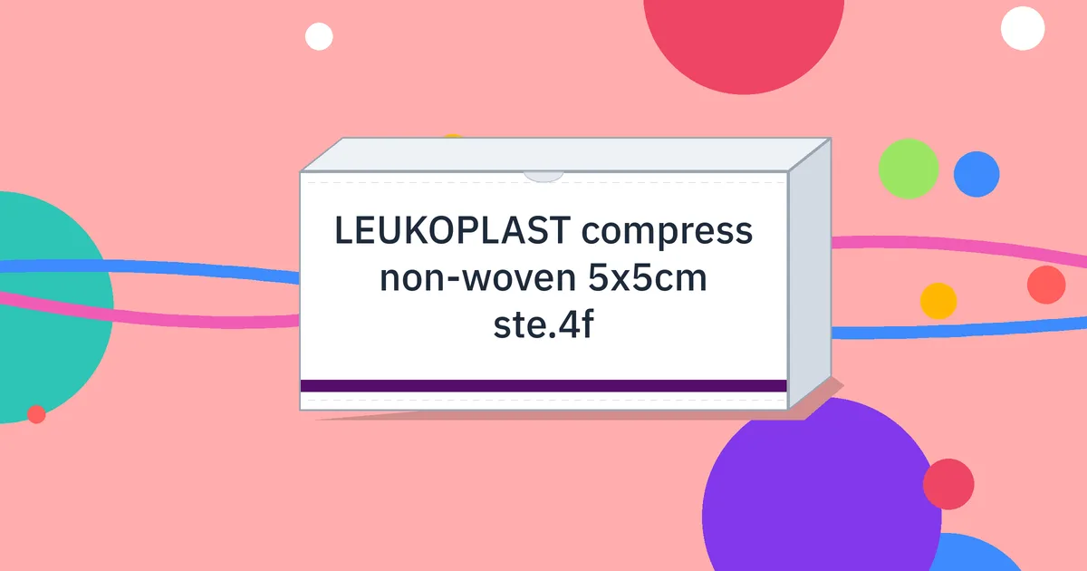 Symbolbild: Packung mit der Aufschrift LEUKOPLAST compress non-woven 5x5cm ste.4f (PZN 17207521) – Verfügbarkeit und Bezug in Apotheken in Frankfurt am Main