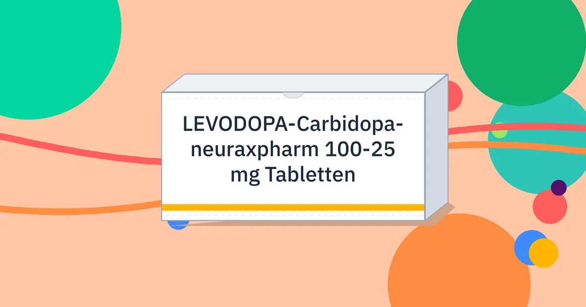 Symbolbild: Packung mit der Aufschrift LEVODOPA-Carbidopa-neuraxpharm 100-25 mg Tabletten (PZN 00624433) – Verfügbarkeit und Bezug in Apotheken in Frankfurt am Main