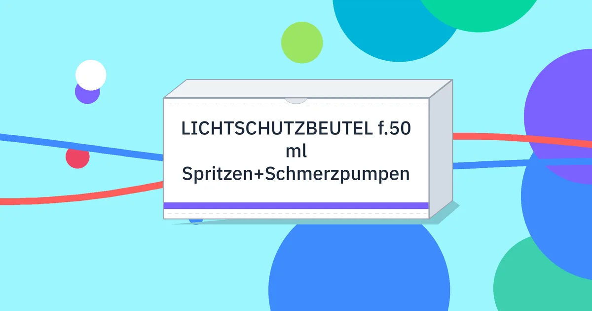 Symbolbild: Packung mit der Aufschrift LICHTSCHUTZBEUTEL f.50 ml Spritzen+Schmerzpumpen (PZN 20597879) – Verfügbarkeit und Bezug in Apotheken in Frankfurt am Main
