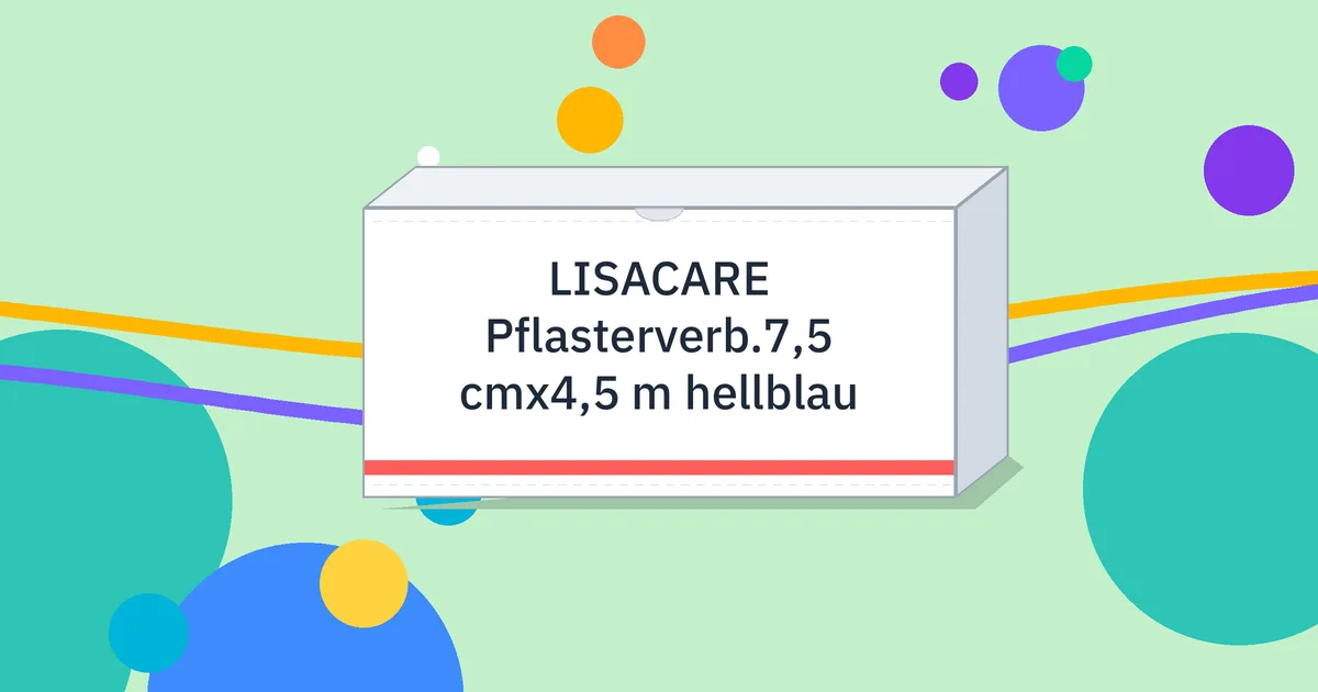 Symbolbild: Packung mit der Aufschrift LISACARE Pflasterverb.7,5 cmx4,5 m hellblau (PZN 17892669) – Verfügbarkeit und Bezug in Apotheken in Frankfurt am Main