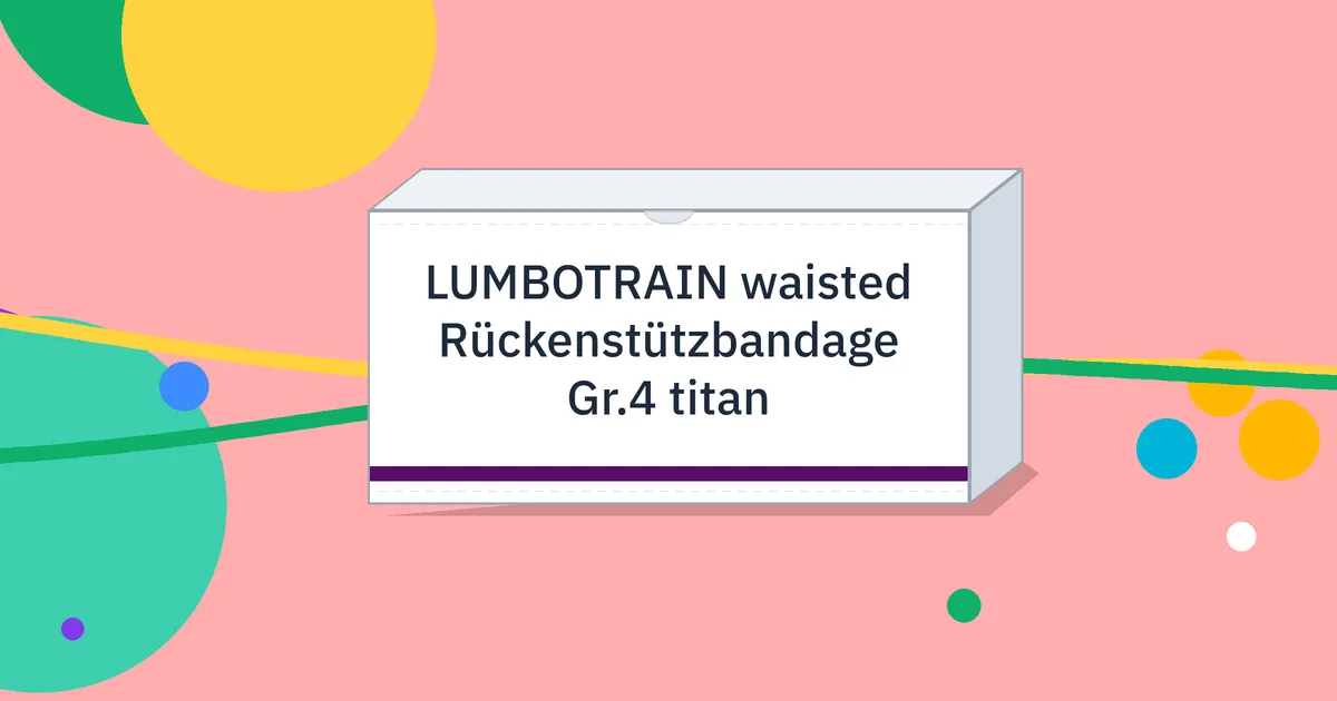 Symbolbild: Packung mit der Aufschrift LUMBOTRAIN waisted Rückenstützbandage Gr.4 titan (PZN 19346528) – Verfügbarkeit und Bezug in Apotheken in Frankfurt am Main