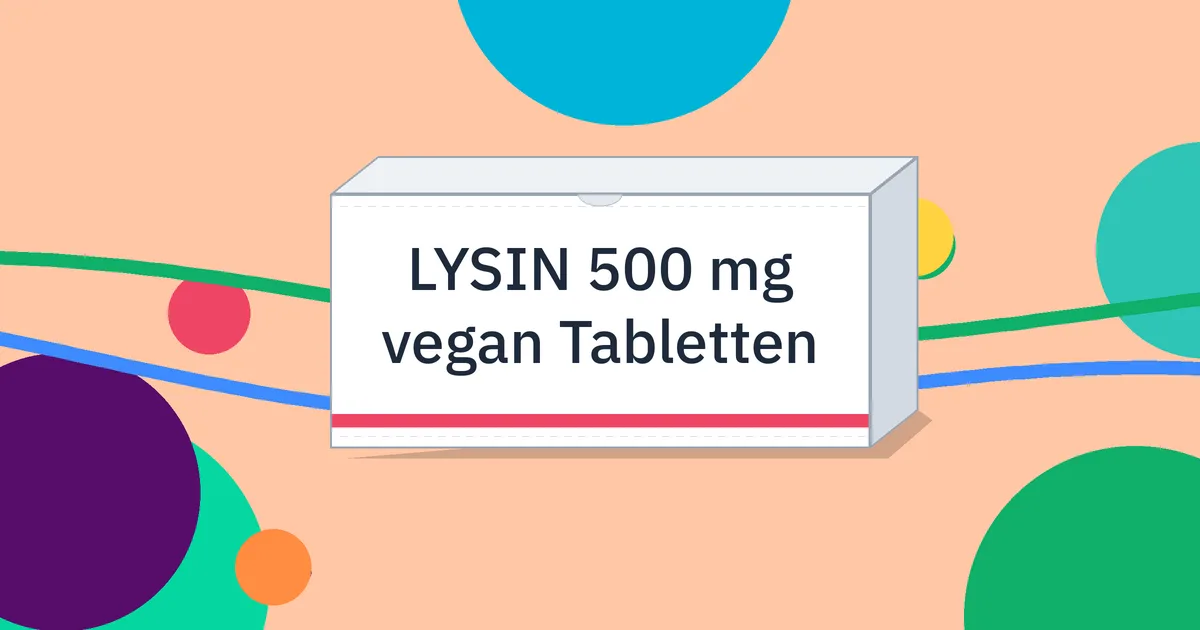 Symbolbild: Packung mit der Aufschrift LYSIN 500 mg vegan Tabletten (PZN 14377286) – Verfügbarkeit und Bezug in Apotheken in Frankfurt am Main