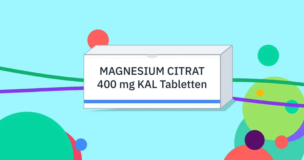 Symbolbild: Packung mit der Aufschrift MAGNESIUM CITRAT 400 mg KAL Tabletten (PZN 16801802) – Verfügbarkeit und Bezug in Apotheken in Frankfurt am Main