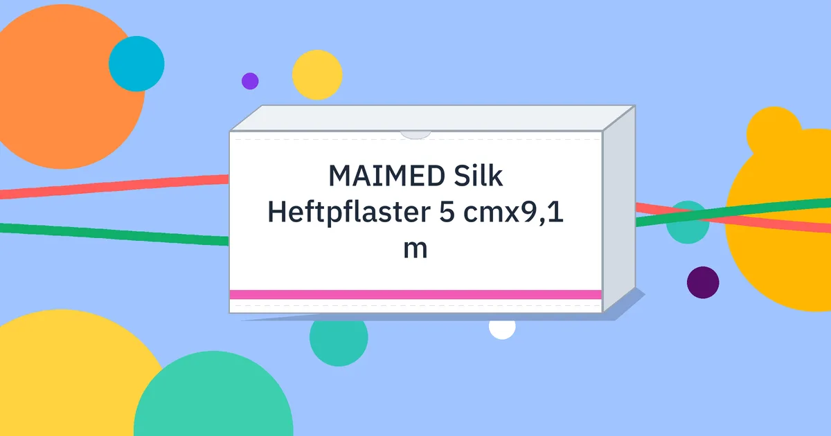 Symbolbild: Packung mit der Aufschrift MAIMED Silk Heftpflaster 5 cmx9,1 m (PZN 04002591) – Verfügbarkeit und Bezug in Apotheken in Frankfurt am Main