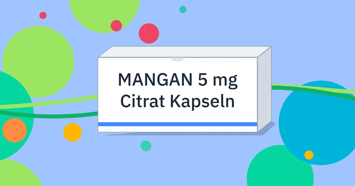 Symbolbild: Packung mit der Aufschrift MANGAN 5 mg Citrat Kapseln (PZN 10708065) – Verfügbarkeit und Bezug in Apotheken in Frankfurt am Main