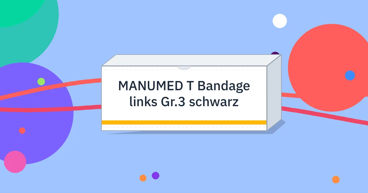 Symbolbild: Packung mit der Aufschrift MANUMED T Bandage links Gr.3 schwarz (PZN 08469363) – Verfügbarkeit und Bezug in Apotheken in Frankfurt am Main