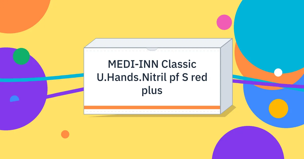 Symbolbild: Packung mit der Aufschrift MEDI-INN Classic U.Hands.Nitril pf S red plus (PZN 18445085) – Verfügbarkeit und Bezug in Apotheken in Frankfurt am Main